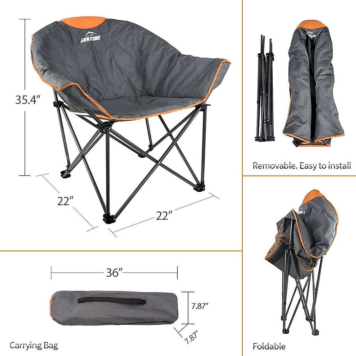 OUTDOOR LIVING SUNTIME Leisure Moon Folding Camping Chair Stable and Portable to Carry (Orange)