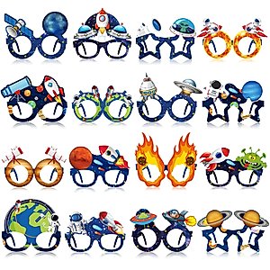 Ireer 32 Pcs Space Party Favors Space Party Eyeglasses Paper Glasses Astronaut Space Themed Party Supplies Birthday Photo Booth Props Planet Birthday Party Decorations for Kids