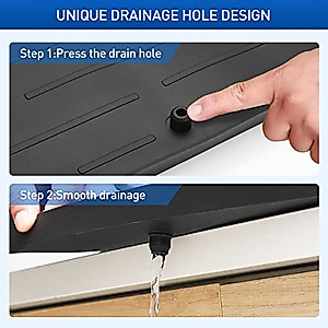 WOJIUBUXIN Under Sink Mat for Kitchen Waterproof 34" x 22" Flexible Silicone Sink Protector Mat for 36" Cabinet Black Kitchen Under Sink Drip Tray with Unique Drain Hole,Hold up to 3.3 Gallons Liquid