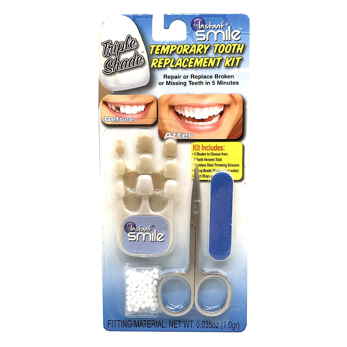 Instant Smile Triple Shade Temporary Tooth Kit - Replace A Missing Tooth in Just 5 Minutes!