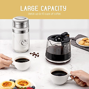 TWOMEOW White Electric Coffee Grinder Adjustable, Spice Grinder and Coffee Bean Grinder with 1 Removable Stainless Steel Bowl, Suitable for French Press, Cold Extraction and Espresso Grinder