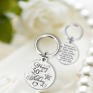 Laluminter 50 Years Old Birthday Gifts Keychain for Women Men Him Her - Happy 50th Bday Decorations Party Favors Presents
