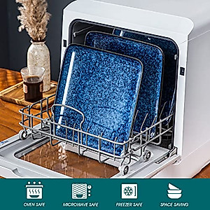 vancasso Stern Square Plate Set of 4, 10.5 Inch Dinner Plate, Reactive Change Glaze Blue Serving Plate