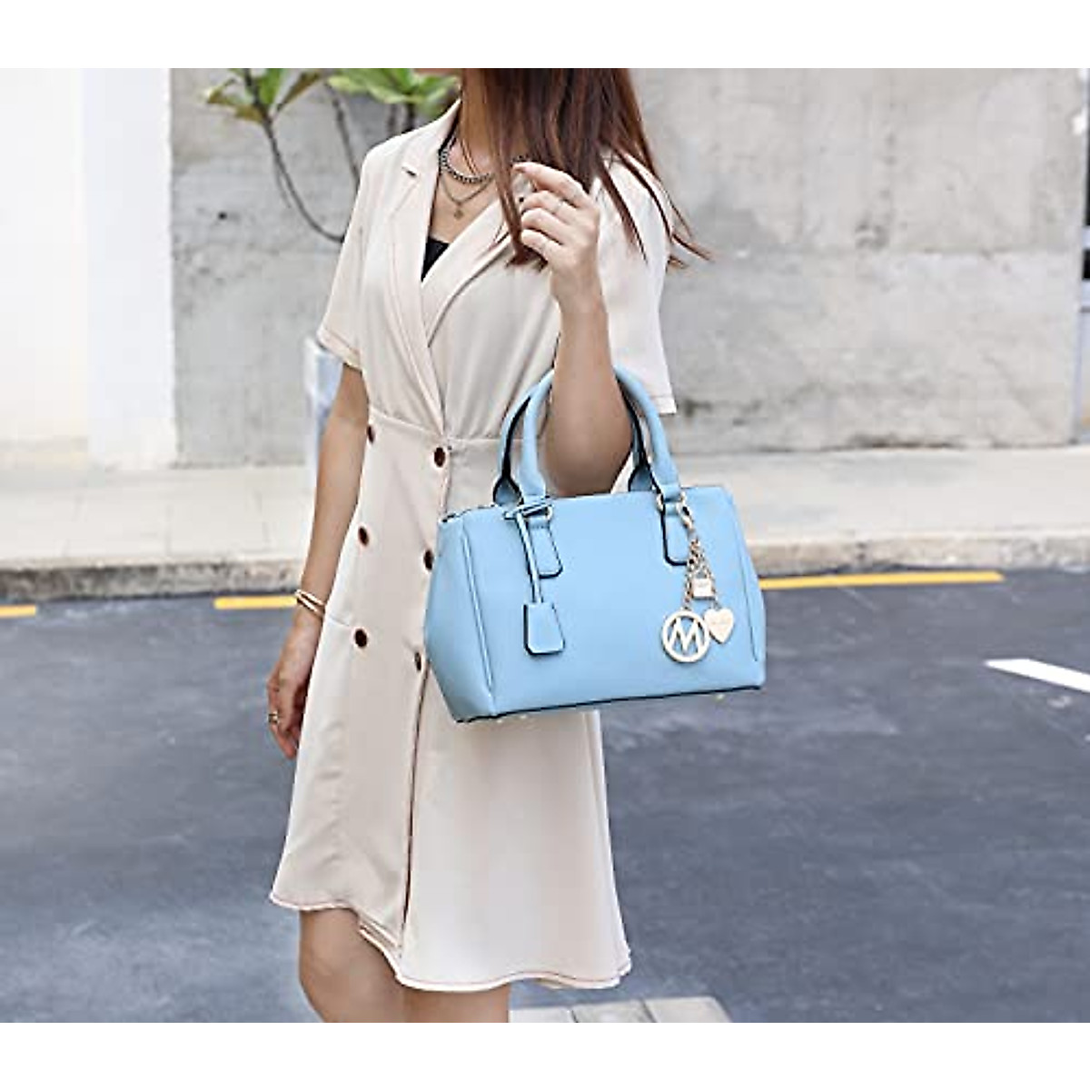 MKF Collection Satchel Bag for Women’s Crossbody Handbag Vegan Leather Top-Handle, Wristlet Wallet Purse Set Tan