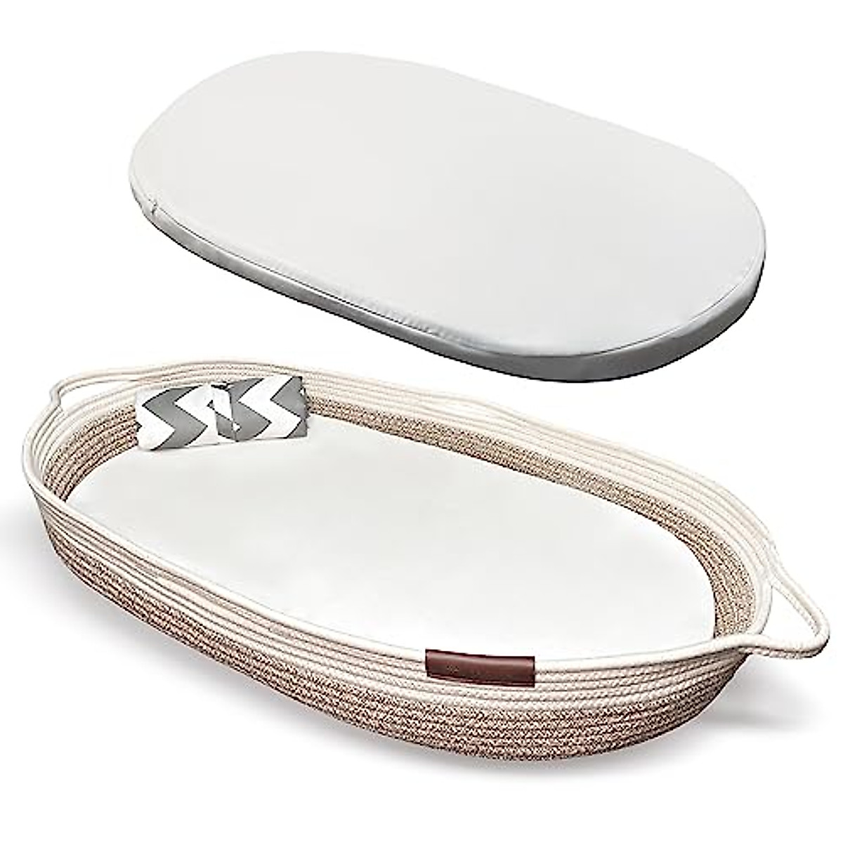 meloom Baby Changing Basket with Pads and Safety Belt, Thick Foam Pad with Wipeable Water-Resistant Pad Cover, Moses Basket Changing Table Topper Changing Pad