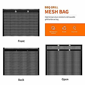Tekfab 2 Pcs Barbecue Grill Mesh Bag, Non-Stick, Heat-Resistant, Reusable and Easy-to-Clean BBQ Net Bag for Outdoor Picnic Cooking and Barbecue - 8.7 x 10.6 Inches