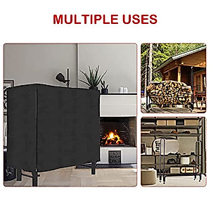 Hi-Na 4ft Heavy Duty Indoor Outdoor Firewood Storage Log Rack with Kindling Holder with Oxyford Cover& Wheels