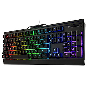 Rosewill NEON K54 Wired Membrane Gaming Keyboard, 9 RGB LED Backlight Effects, 104 Keys, 19-Key Anti-Ghosting, WASD and Arrow Keys Exchange, 8 Multimedia Hotkeys, Slim Profile Floating Keycaps