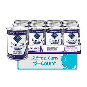 Blue Buffalo Basics Skin & Stomach Care, Grain Free Natural Senior Wet Dog Food, Turkey 12.5-oz Cans (Pack of 12)