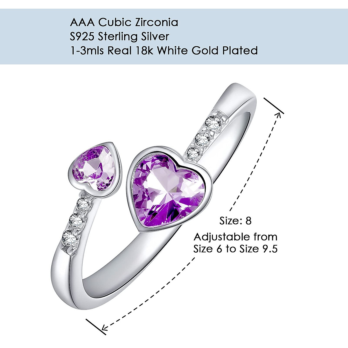 LANE WOODS June Birthstone Ring Dainty Adjustable Minimalist Rings for Women Best Friend (Light Purple)