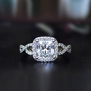 Princess Cut Engagement Rings for Women White Gold, 1-1/2 Carar(ctw) Moissanite Twisted Women's Engagement Rings Platinum Plated Silver 10K 14K 18K Gold Wedding Anniversary Promise Rings with Text Engraving (10K Gold)