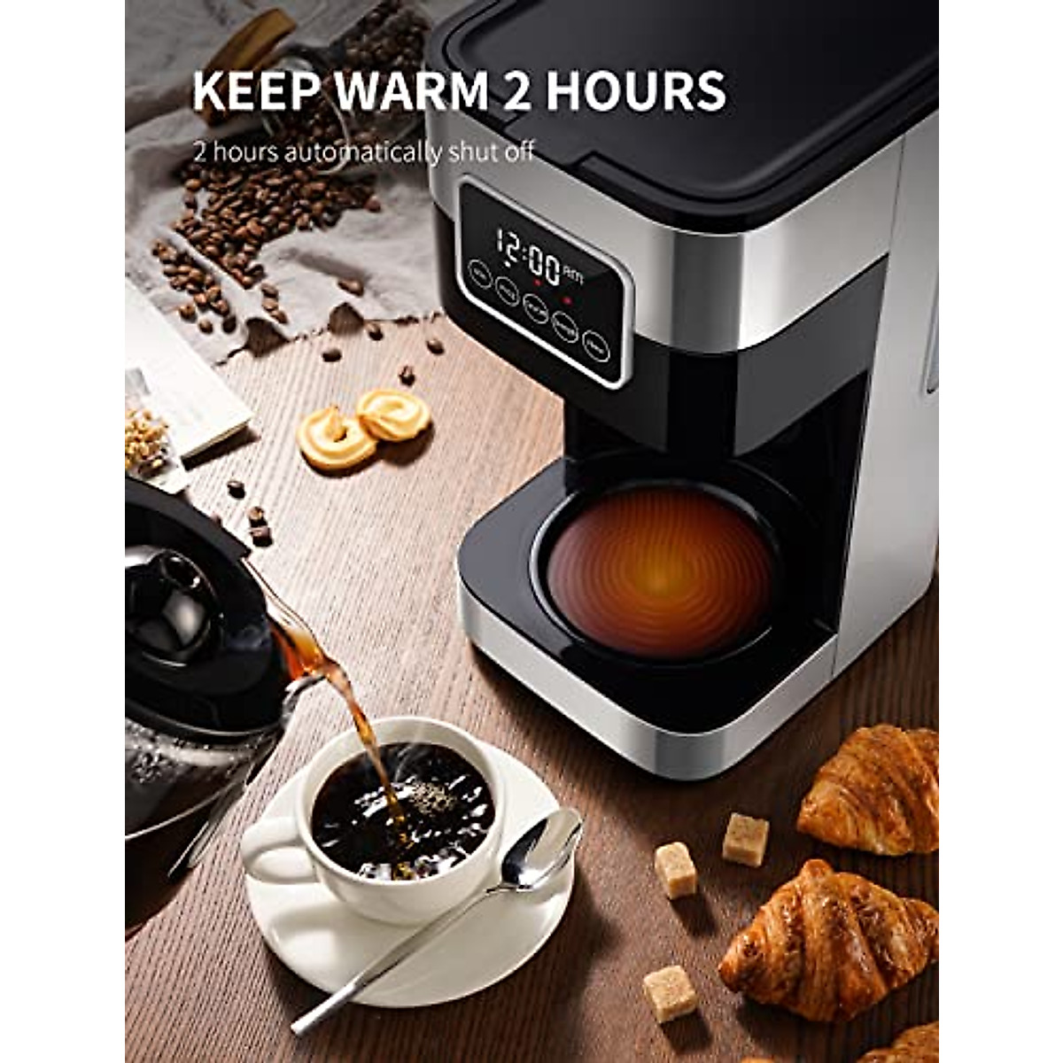 SHARDOR Coffee Maker, 10-Cup Programmable Drip Coffee Machine with Touch-Screen, Pause & Serve, Black & Stainless Steel