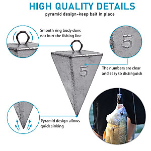 Pyramid Sinkers Fishing Weights, Bullet Fishing Weights Sinkers Tangle Free Fishing Weights for Saltwater Surf Fishing Gear Tackle 1oz 2oz 3oz 4oz 5oz 6oz 8oz