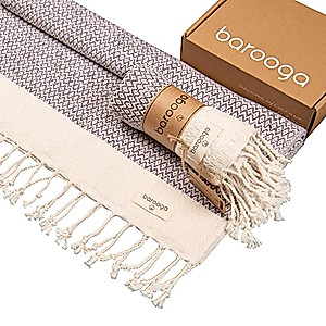 BAROOGA Turkish Hand Towel (Set of 2) for Kitchen and Bathroom | Diamond Weave, 100% Cotton, 18 X 38 inches | Prewashed Peshtemal Towel for Face, Hand, Hair, Yoga, Dishcloth, Tea Towel
