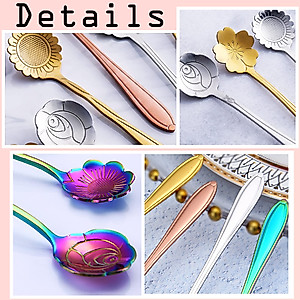 16 Pieces Tea Spoon Coffee Teaspoon Set, PBIEHSR Stainless Steel Flower Spoons for Stirring Drink Mixing Milkshake Jam