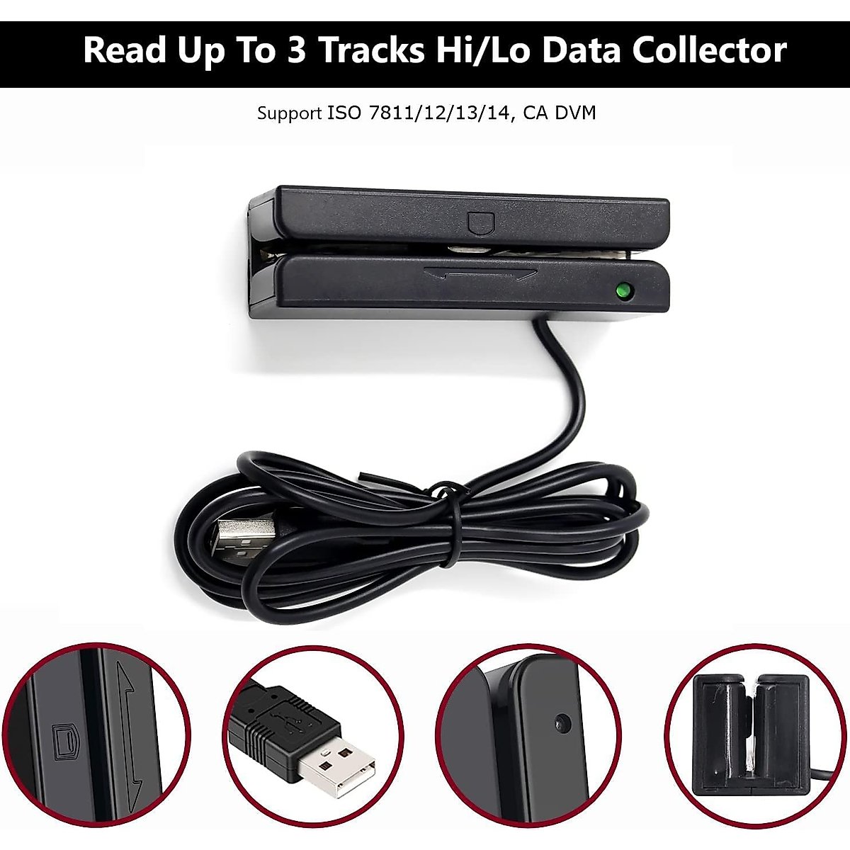Magnetic Stripe Card Reader USB 3-Track POS Credit Card Reader Swiper Magstripe Swipe Card Reader Membership Card Gift Card Reader Access Control Card Reader Writer