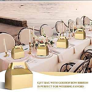 100 Pieces Gable Candy Treat Boxes, Small Goodies Gift Boxes with Handle, Dessert Boxes Favor for Wedding, Birthday Party, 6.2 x 3.5 x 3.5 Inch (Metallic Gold)