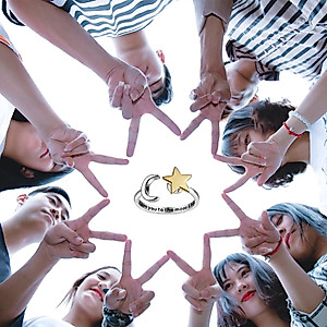 OAYAO Moon Star Anxiety Ring Spinner, 2Pcs Adjustable Moon Rings for Women Sterling Silver, Spinner Fidget Rings for Anxiety For Women