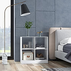 Giantex 4-Cube Bookcase White - 2-Tier Freestanding Open Bookshelf with Anti-Toppling Device, Wooden Decorative Storage Organizer, Modern Floor Display Shelf for Kid's Room Study Bedroom Living Room