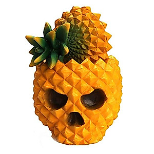 Onefuntech Resin Pineapple Skull Jewelry Storage Box,Skull Head Stationery Holder Skeleton Pen Holder Makeup Organizer Container Office Desk Home Halloween Decoration Ornaments