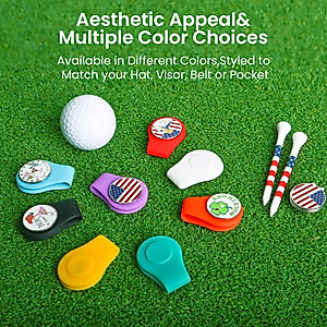 FINGER TEN Golf Ball Marker Hat Clip Magnetic Value 3 6 9 12 Pack Set Silver Durable Removable Attaches Easily to Hats Caps Belt (3 Pcs-Black&Blue&Orange)