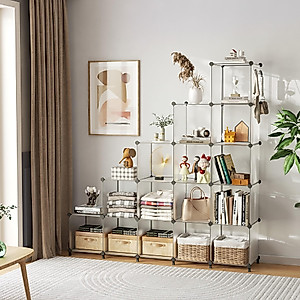 AWTATOS Cube Storage Closet Organizer Storage Cubes Shelves Bookshelf DIY Plastic 9 Cube Organizer Shelf for Bedroom, Home Office, Translucent