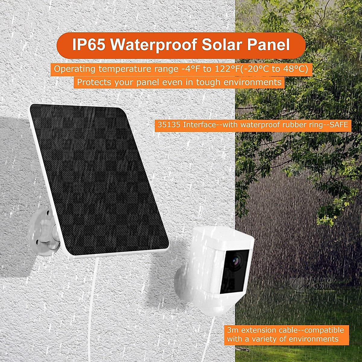 Solar Panel for Ring Camera,for 6W Ring Solar Panel,for Ring Camera Solar Panel Compatible for Ring Spotlight Cam Battery & Stick Up Cam Battery with Barrel Plug 5V Solar Battery Charger(1 Pack)