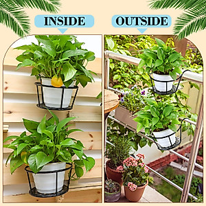 Dandat 6 Pcs 8.7'' Iron Metal Railing Flower Pot Hanging Railing Planter Baskets Stair Railing Plant Holder for Patio Balcony Outdoor Plants(Black)