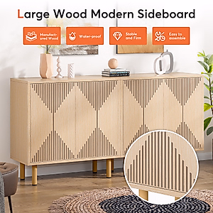 Tribesigns Modern Natural Storage Cabinet, Freestanding Floor Cabinet, Classic 59 inches Sideboard, Wood Buffet Cabinet with Doors, Large Storage Cabinet for Living Room, Dining Room, Garage