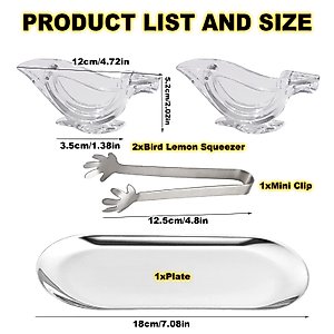 Manual Lemon Juicer Set with Plate and Clip,Acrylic Lemon Squeezer Portable Bird Shape Orange Citrus Slice Squeezer Portable Clear Fruit Press Tool for Pomegranate, Lemons & Limes