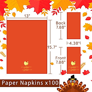 ​Quera 100 Pack Thanksgiving Guest Napkins Turkey Gold Foil Disposable Napkins Autumn Fall Harvest Paper Napkins Thanksgiving Dinner Party Supplies - Gobble​ 7.5 x 4.25 Inch