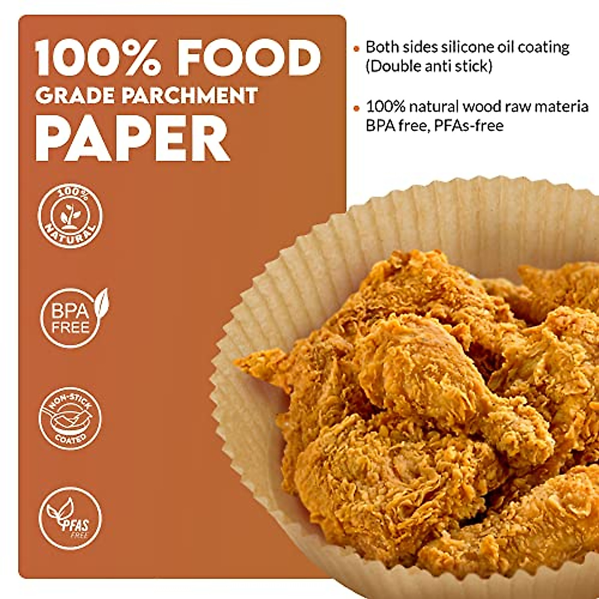 SNOYE 100PCS Air Fryer Disposable Paper Liner, 8inch Oil-Proof Round Non-Stick Air Fryer Parchment Paper Liners for Frying, Baking, Cooking, Roasting, and Microwave