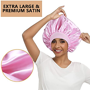 6PCS Extra Large Satin Bonnets for Sleeping, Hair Bonnets for Black Women Braids Curly Hair, A