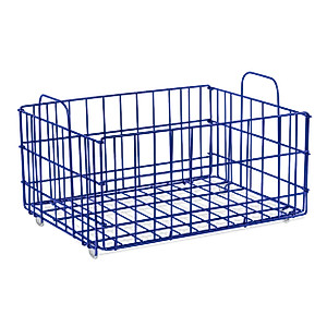 Atlantic Tabletop Wire Storage Basket, Heavy-Gauge Powder-Coated Metal Wire Construction, Stackable for Easy Expansion, Collapsible & Foldable, Non-Slip Feet, Plastic Liner, PN 23308043 – Blue