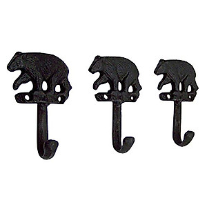 Rustic Black Bear Cast Iron Wall Hooks, Set of 3, 5 Inches