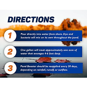 Crystal Blue Pond Booster - Crystal Blue Pond Dye & Natural Pond Cleaner Combo - Treats up to 1 Acre - Crystal Blue Water While Reducing Muck & Sludge - 1 Gallon