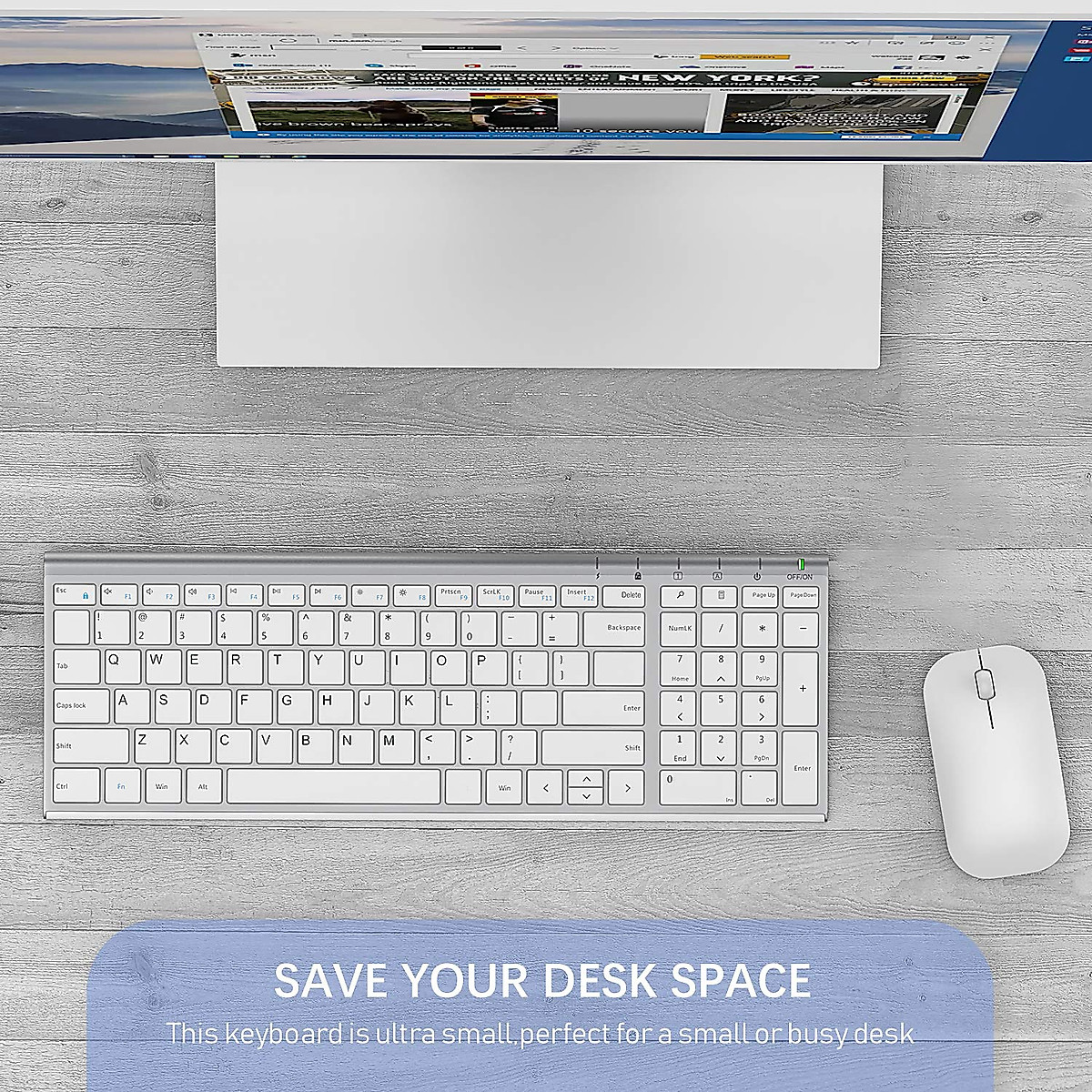 seenda Rechargeable Wireless Keyboard Mouse, Ultra Thin Low Profile Wireless Keyboard and Mouse with Number Pad, Quiet Portable Combo Compatible for Windows XP/7/8/10/11/11 Pro, Silver White