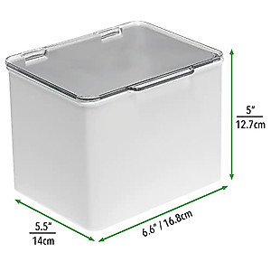 mDesign Stackable Plastic Craft, Sewing, Crochet Storage Container Box with Lid - Compact Organizer and Holder for Thread, Beads, Ribbon, Glitter, Clay - Includes 32 Labels - Light Gray/Clear