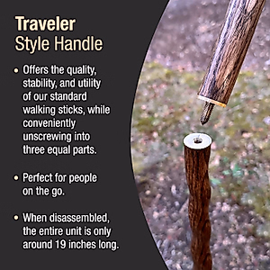 Brazos Trekking Pole Hiking Stick for Men and Women Handcrafted of Lightweight Wood and made in the USA, Red Oak, 55 Inches