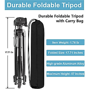 Lightweight 57-inch Camera Tripod for Canon EOS Rebel T3, T3i, T4i, T5, T5i T6i, T6s, T7, T7i, EOS 60D, EOS 70D, EOS 80D, EOS 5D Mark III, EOS 6D, EOS 7D Mark II, EOS-M, EOS-M3, EOS-M50 Cameras