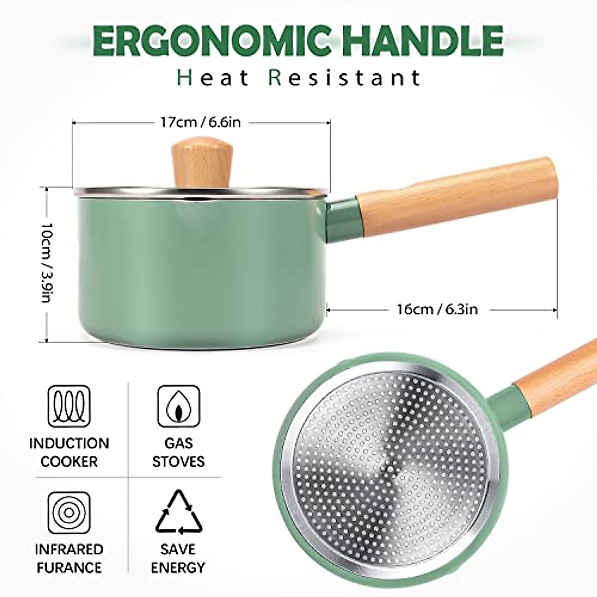 1.8 Quart Saucepan Set with Lid, Nonstick Small Sauce Pot, Induction Compatible Aluminum Cooking Pots with Silicone Spatulas for Pasta, Egg, Rice, Milk, Soup