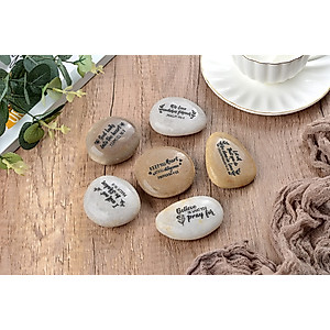 MJFloria Inspirational Scripture Stones, Rocks Engraved Psalm Bible Verse Jesus Christian Religious Gifts for Women Men Kids Friends Family Home Church, Centerpiece, Decorative 6 PCS, Easter Gift