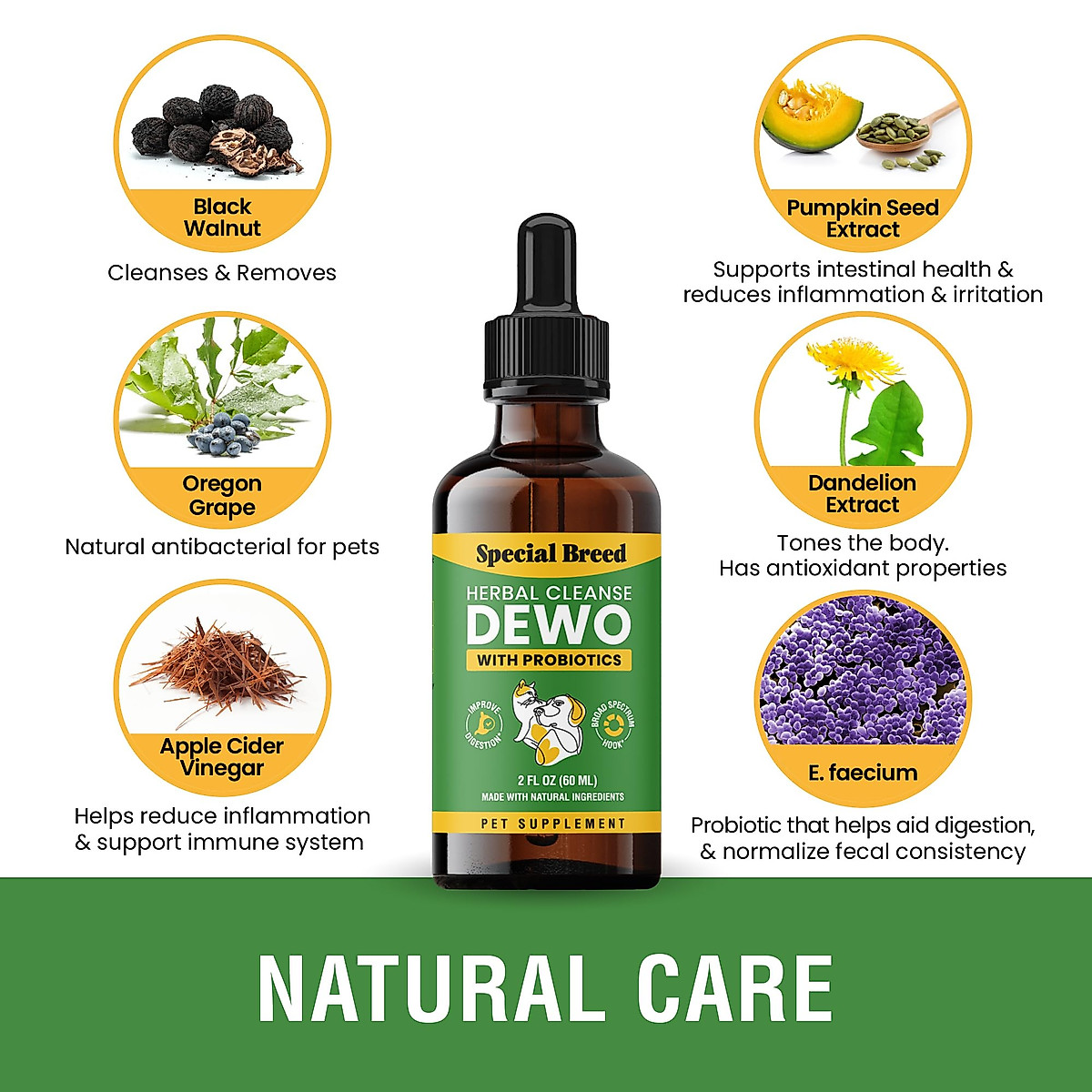 Cats and Dogs Natural Broad Spectrum, with Probiotics, Homeopathic Support and Breeds, Made in The USA, 2oz