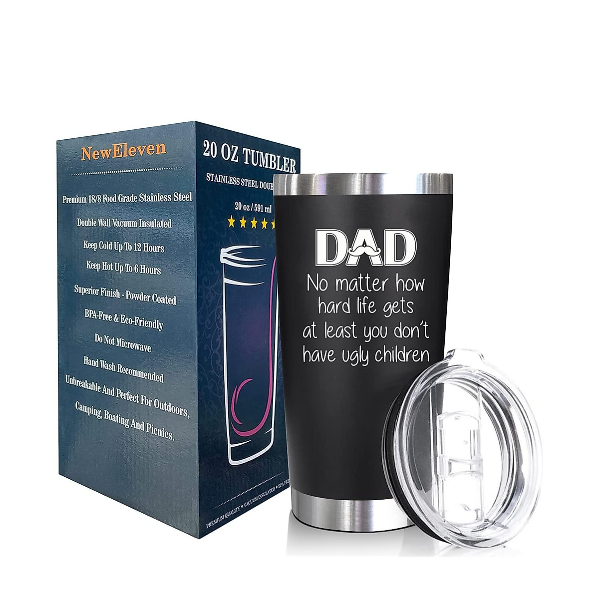 NewEleven Gifts For Dad - Birthday Gifts For Dad From Daughter, Son, Kids - Husband Gifts - Unique Birthday Present Ideas For Father, Husband, New Dad, Bonus Dad From Daughter, Son - 20 Oz Tumbler
