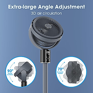 Feculs Official 100ft CirculAir Oscillating Standing Fan for Bedroom, Quiet Pedestal Floor Fan with Adjustable Height, AC Motor, Ultra Quiet 36-50dB, Touch & Remote Control, 3 Speeds, 12H Timer