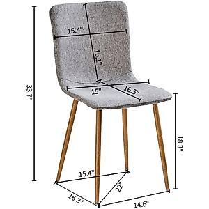 FurnitureR Scandinavian Set of 2,Side Fabric Cushion Seat Accent Sturdy Oak Metal Legs for Kitchen Living Waiting Room Dining Chair, 15" D x 16.5" W x 33.7" H, Grey