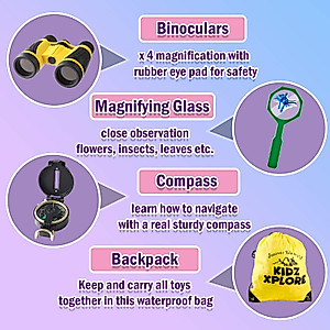 Kidz Xplore Outdoor Explorer Set - Bug Catching Kit Nature Exploration Children Outdoor Games Mini Binoculars Kids, Compass, Whistle, Magnifying Glass, Adventure, Hunting, Hiking Educational Toy