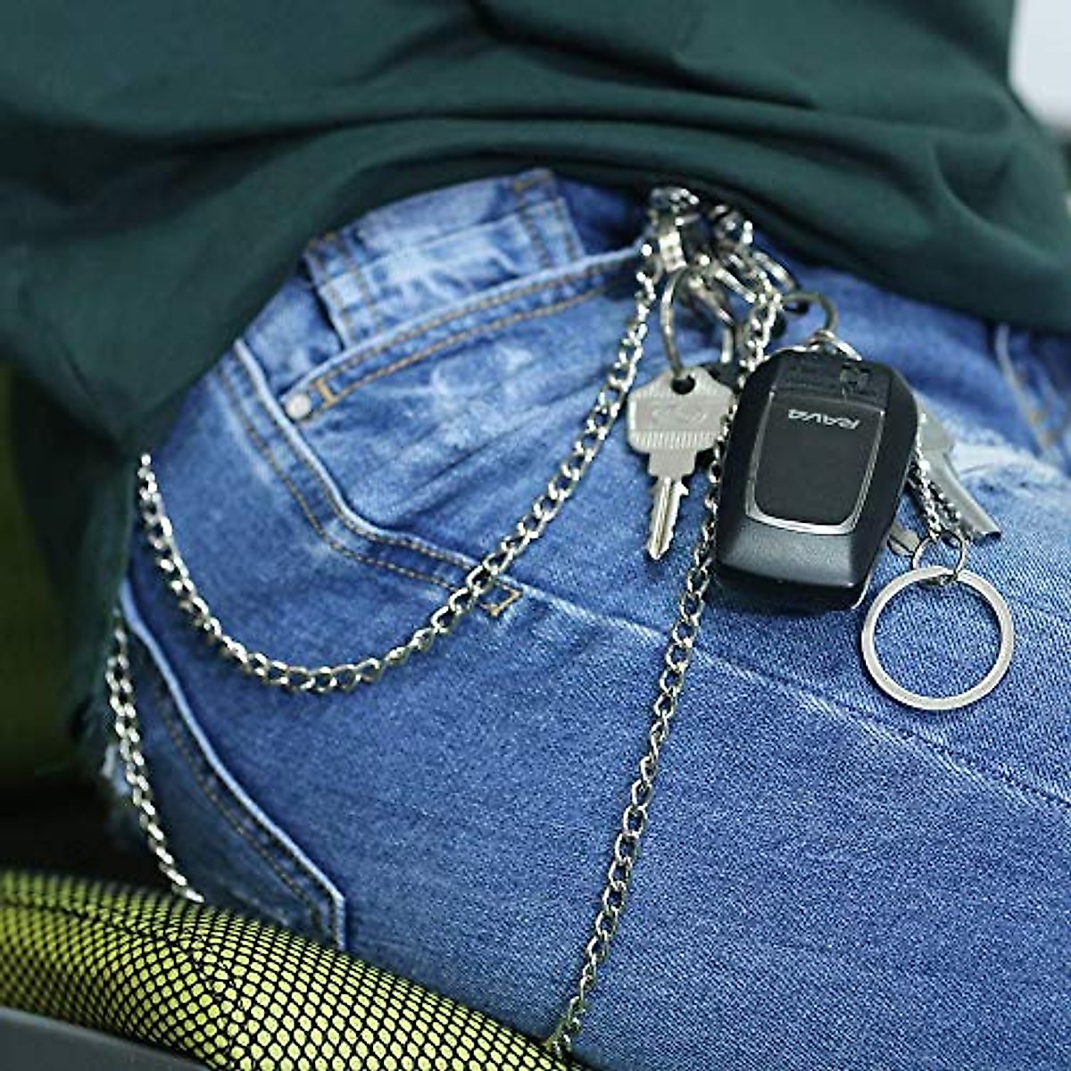 Wallet Chain, Teskyer 18" Silver Keychain with Both Ends Lobster Clasps and Extra 2 Rings for Keys, Wallet, Jeans Pants, Belt Loop, Purse Handbag-Silver