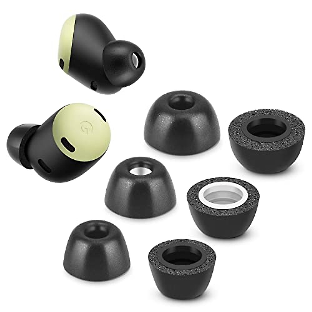 Memory Foam Tips for Google Pixel Buds Pro, Anti-Slip Replacement Ear Tips for Google True Wireless Earphones，Fit in The Charging Case, Perfect Noise Cancellation, 3 Pairs (Assorted Sizes, Black)