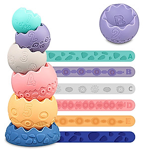 Miawow Stacking Balls Soft Toys for Babies 6 12 18 Months 1 Year Old Girls Boys - Toddlers Sensory Educational Montessori Baby Blocks - Infant Newborn Developmental Teething Learning Stacker Cups